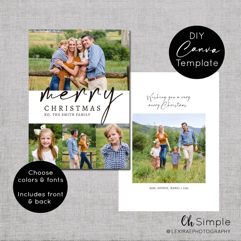 Photo Christmas Script Card Template Holiday Photo Card - Etsy