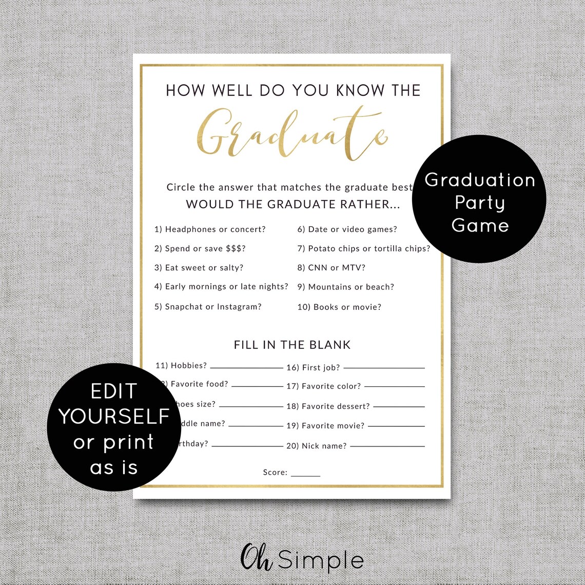 Editable Graduation Party Games Instant Download Custom - Etsy