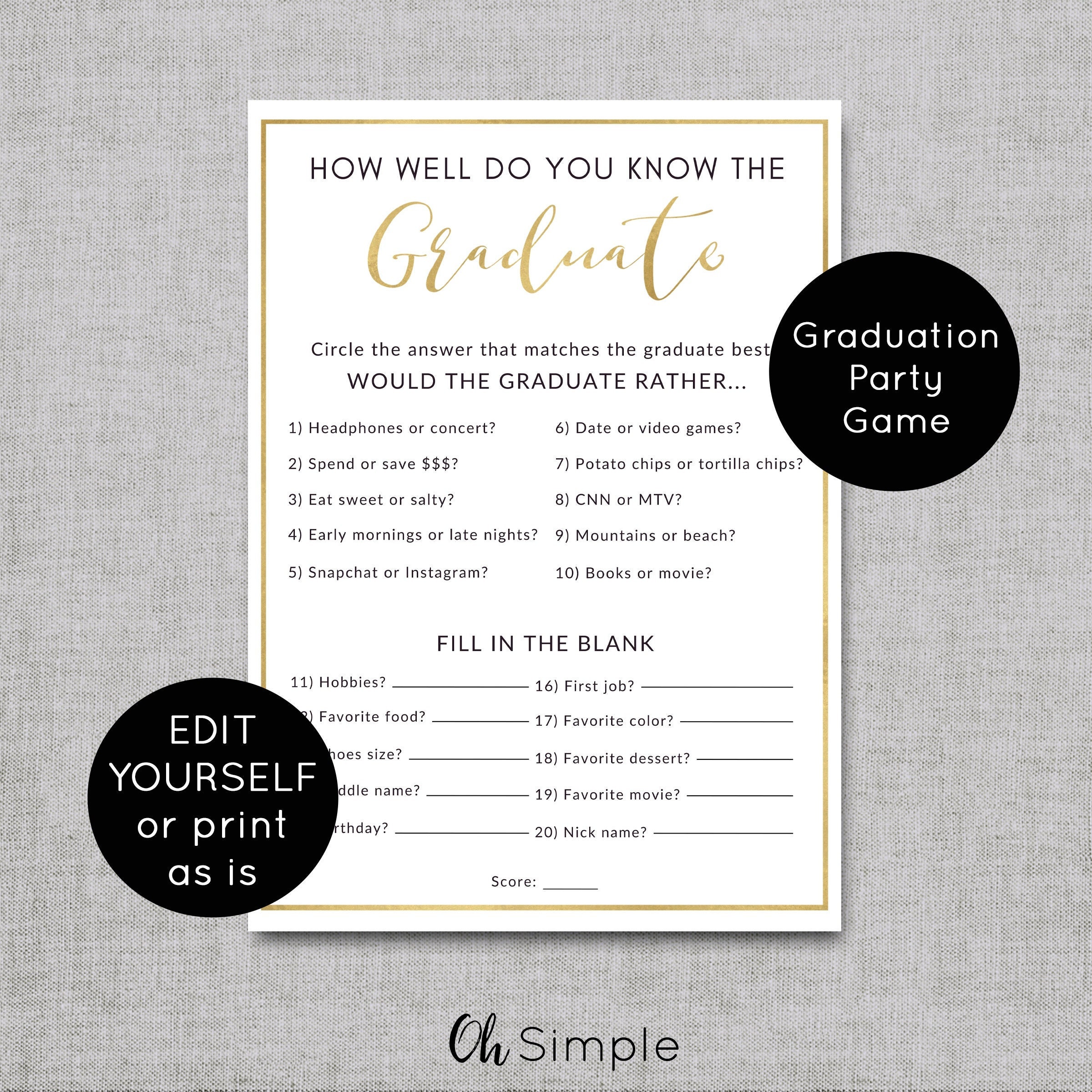 Editable Graduation Party Games Instant Download, Custom Graduation ...