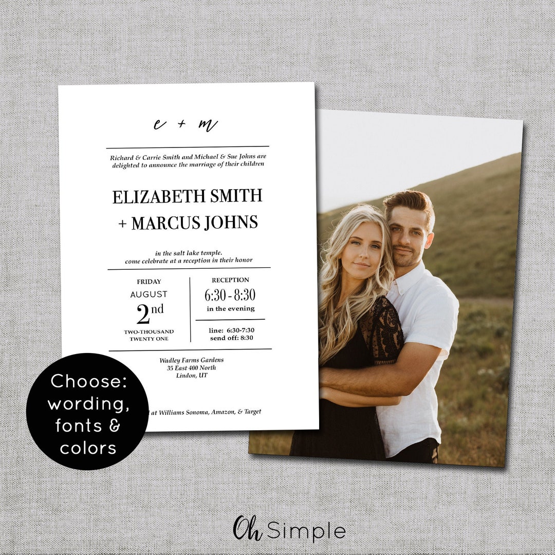 Minimalist Wedding Invitations, Printable Wedding Invites, Wedding ...