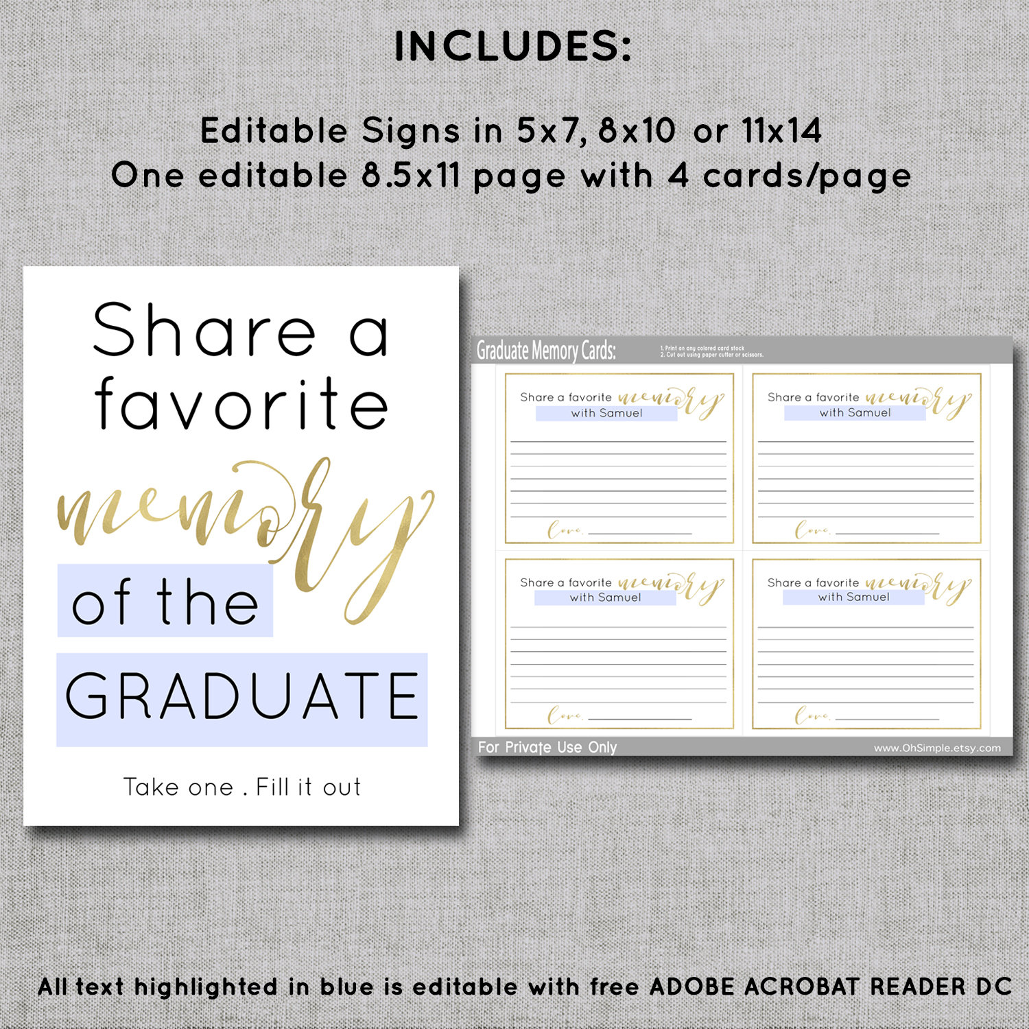 Memory of the Graduate Card Printable 2022 Editable | Etsy