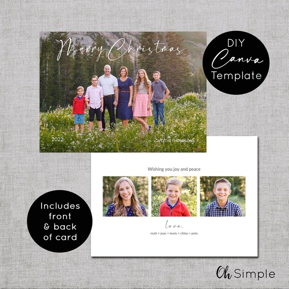 Merry Christmas Script Card Template Holiday Photo Card - Etsy