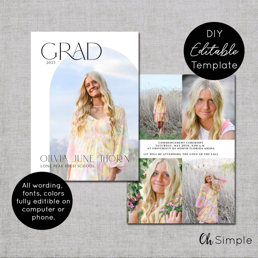 Graduation Invitation Template for Girls Photo Graduation - Etsy España