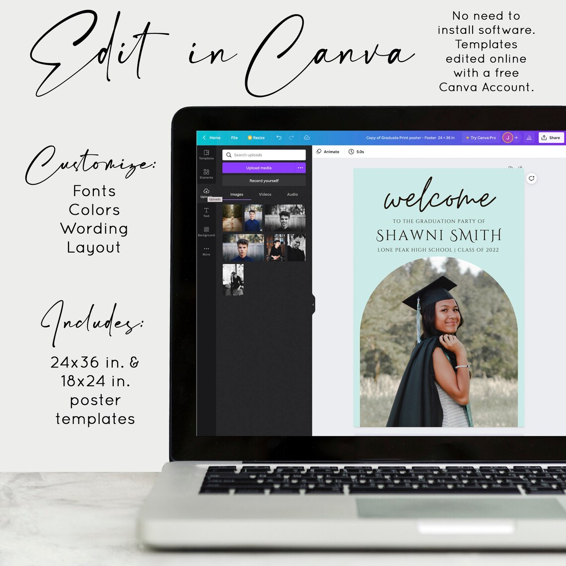 Graduation Party Welcome Sign Canva Template Grad Party - Etsy