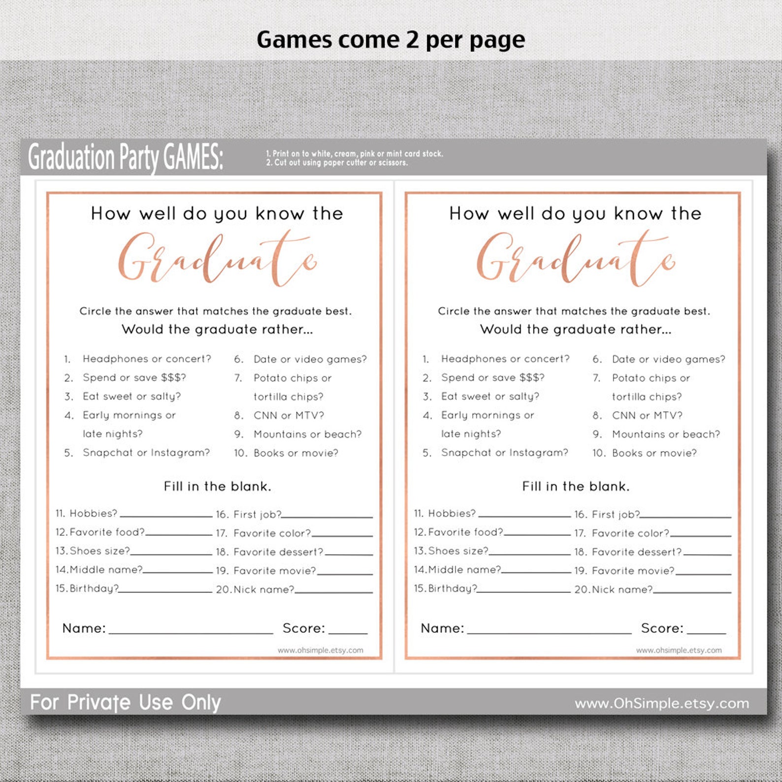 Rose Gold Graduation Party Games, How Well Do You Know the Graduate ...