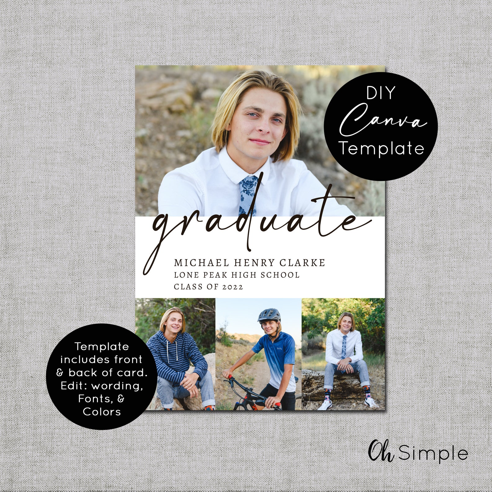 Graduation Invitations Canva Template, Modern Grad Party Invite, Senior ...