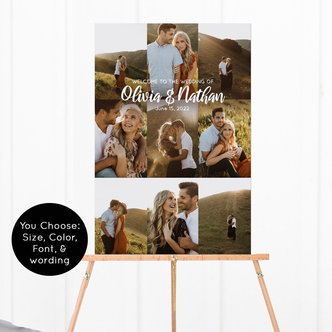 Wedding Welcome Sign Photo Collage, Modern Wedding Decorations Photo ...