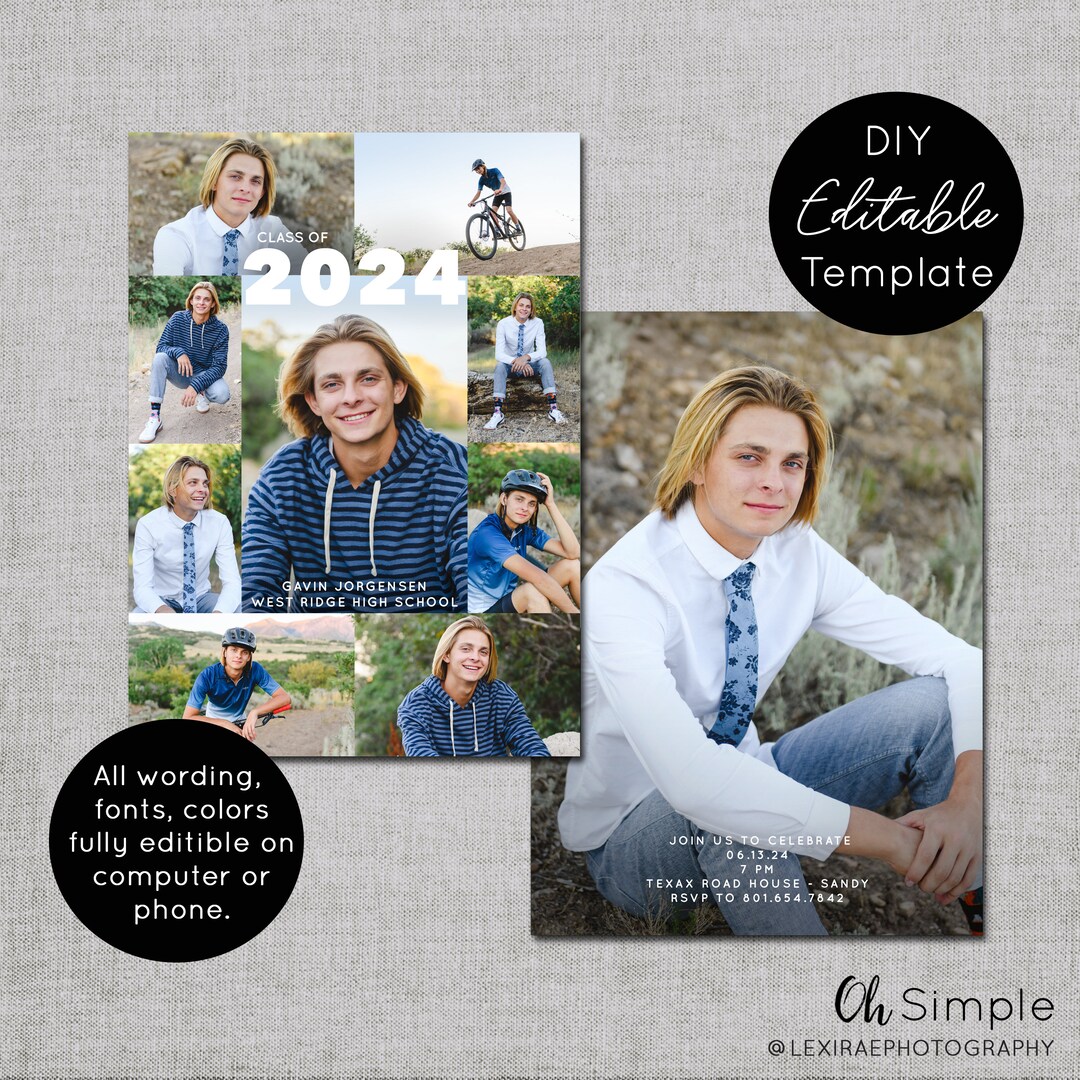 Graduation Invitation Template Photo Collage, Modern Grad Party Invite ...