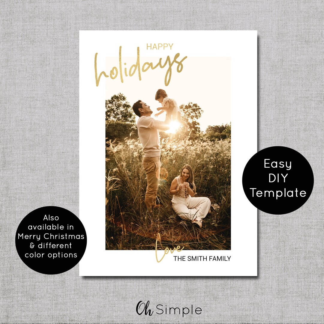 Modern Script Holiday Card Template, DIY Photo Christmas Card Template ...