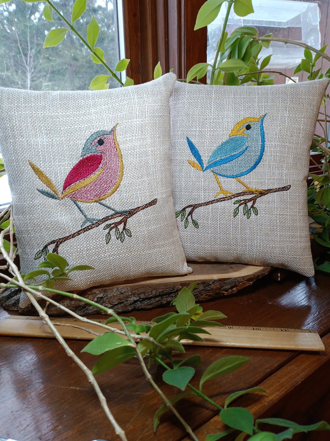 Spring Bird Colorful SMALL Pillow Approximately 7" X 8" Machine ...