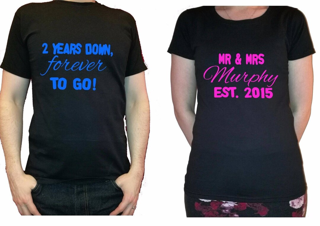 2 Years Down Forever to Go 2nd Anniversary Cotton Gift Mens & Ladies T ...
