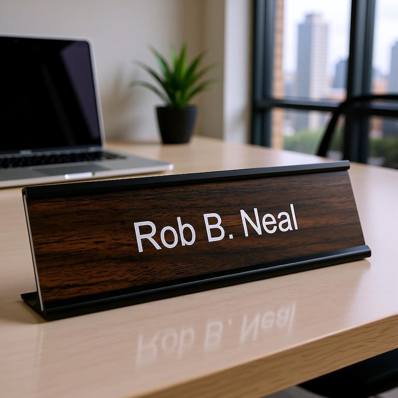 Laser Engraved 2x8, 2x10, 2x12 Name Plate / Name Tag With Wall or Desk ...