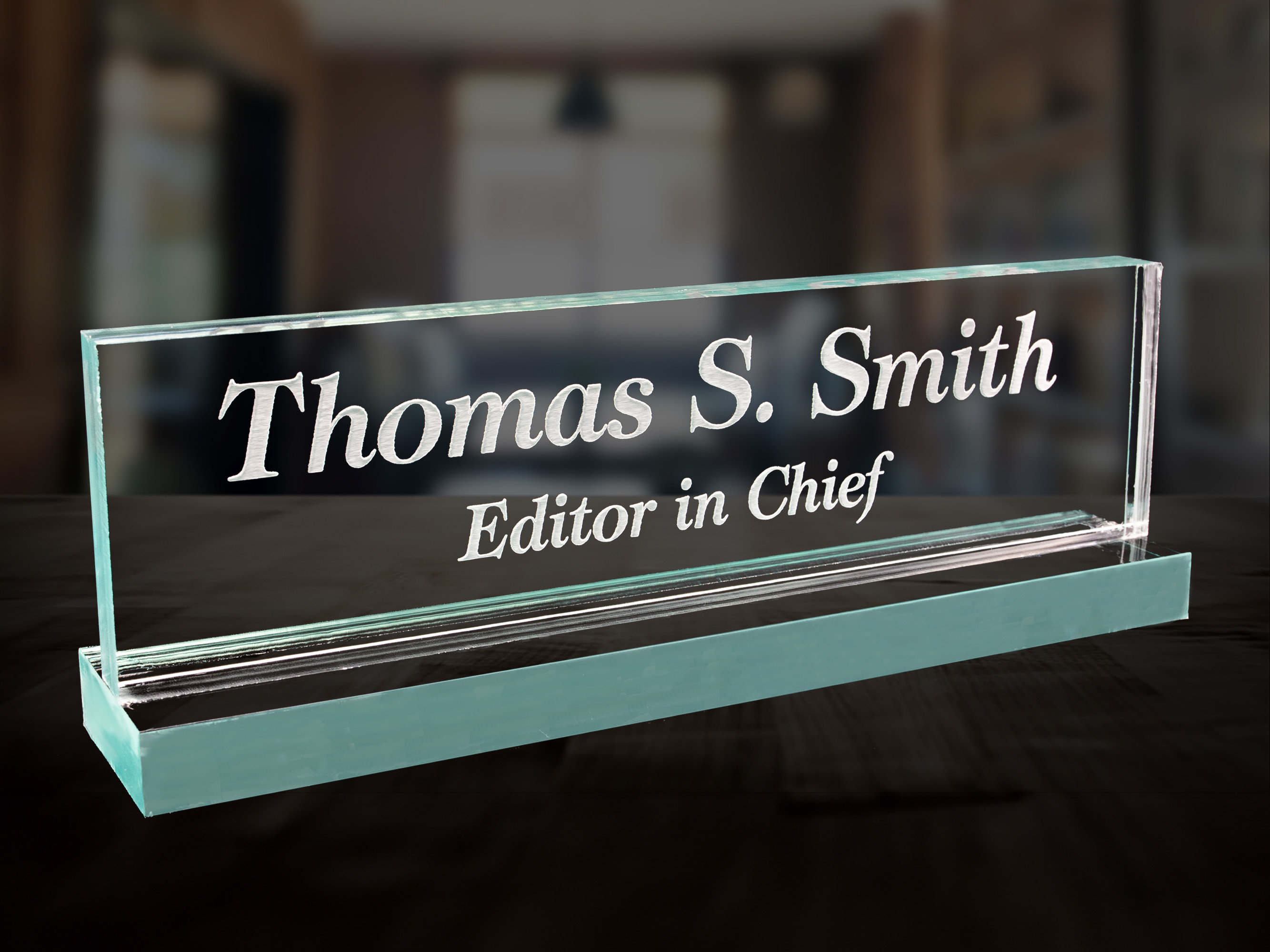 Lasercrafting Office Desk Name Plate Personalized Crystal Clear Glass ...