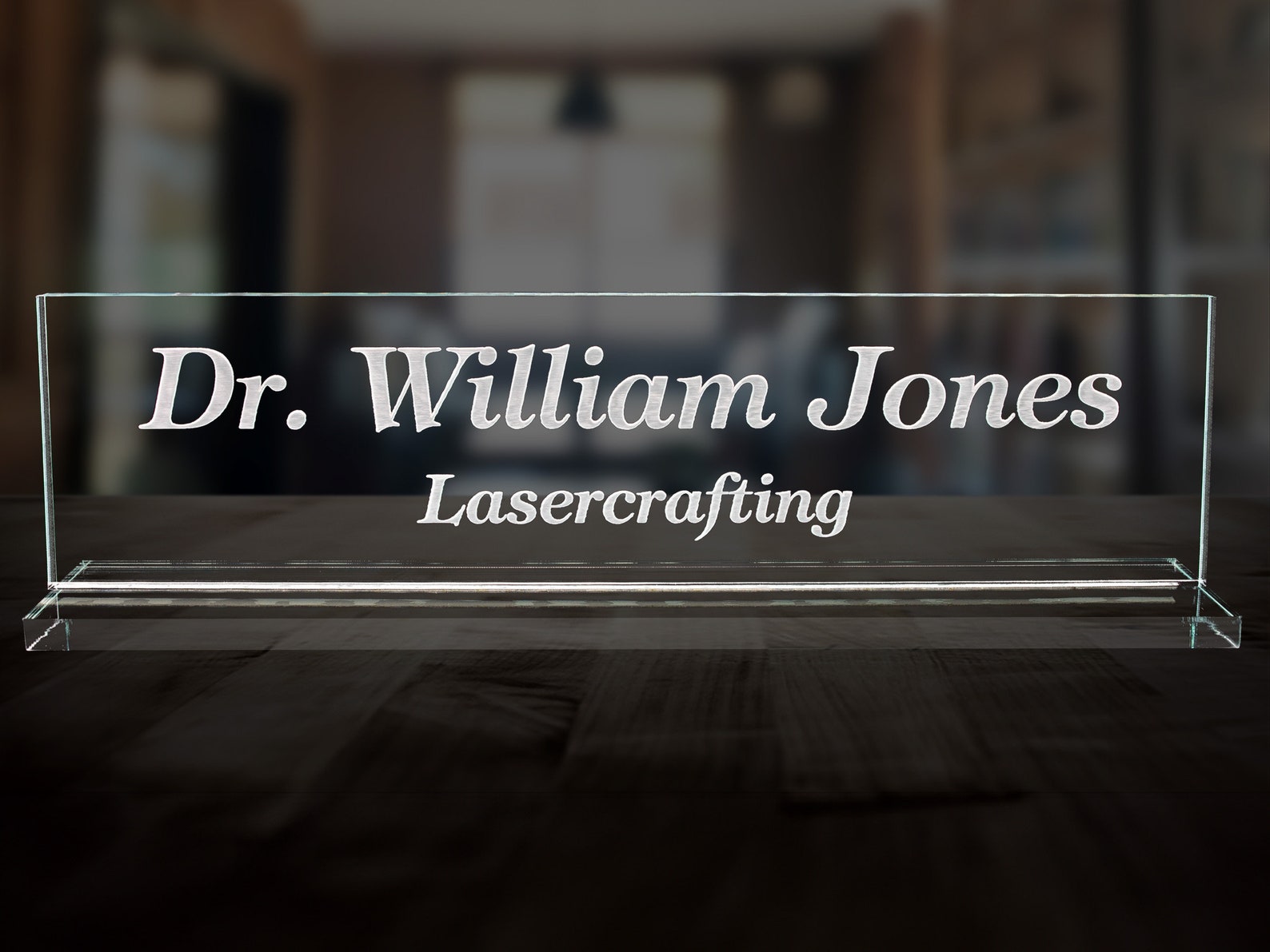 Lasercrafting Office Desk Name Plate Personalized Crystal Clear Glass ...