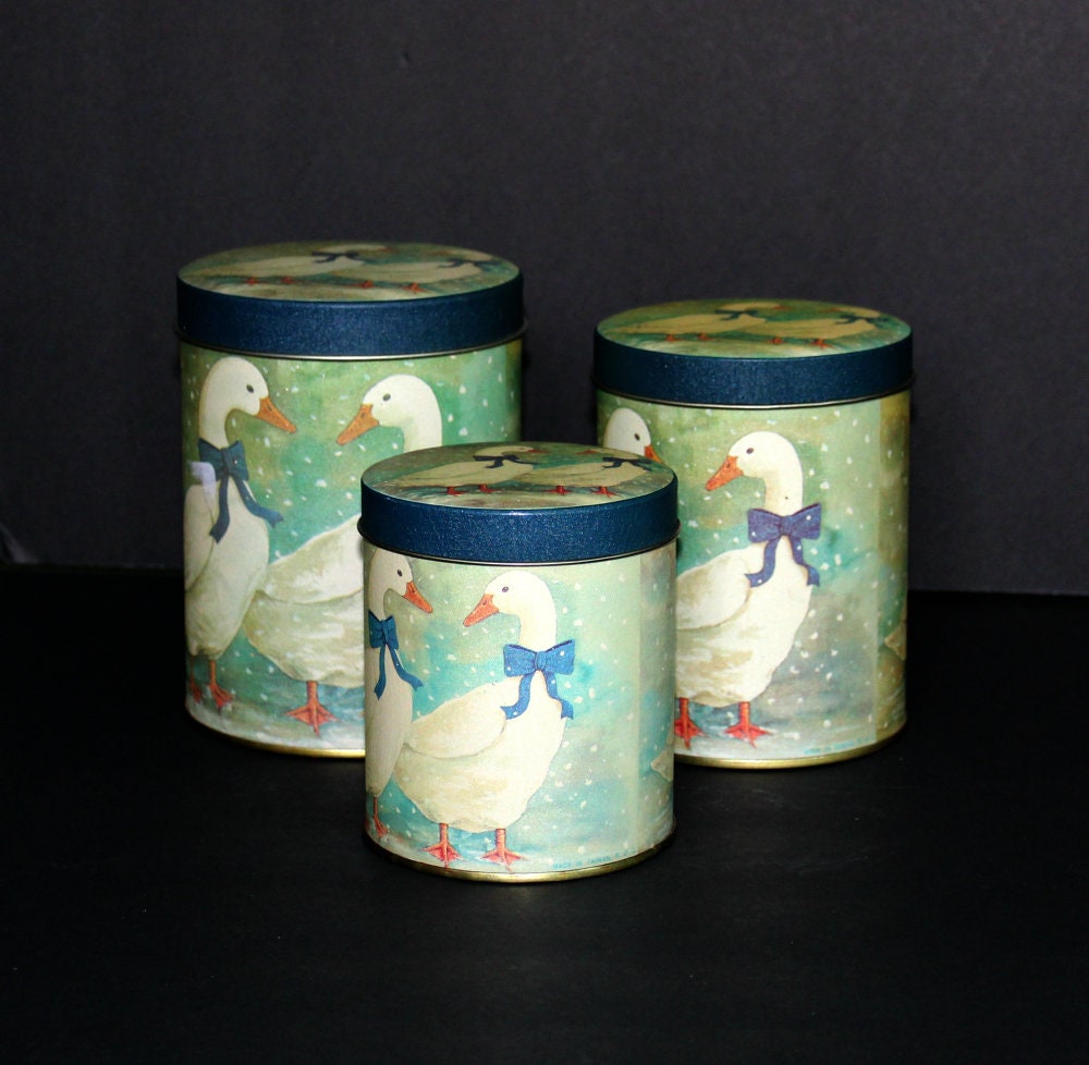 3 Blue Goose Tin Canistersblue Goose Round Canistersblue - Etsy