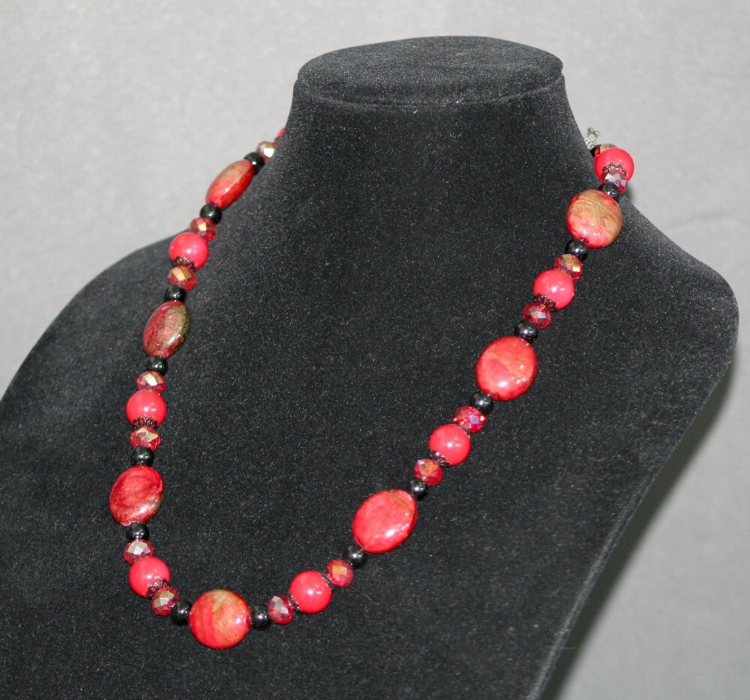 Chunky Red Green Black Bead Necklace,red Black Green Beaded Necklace ...