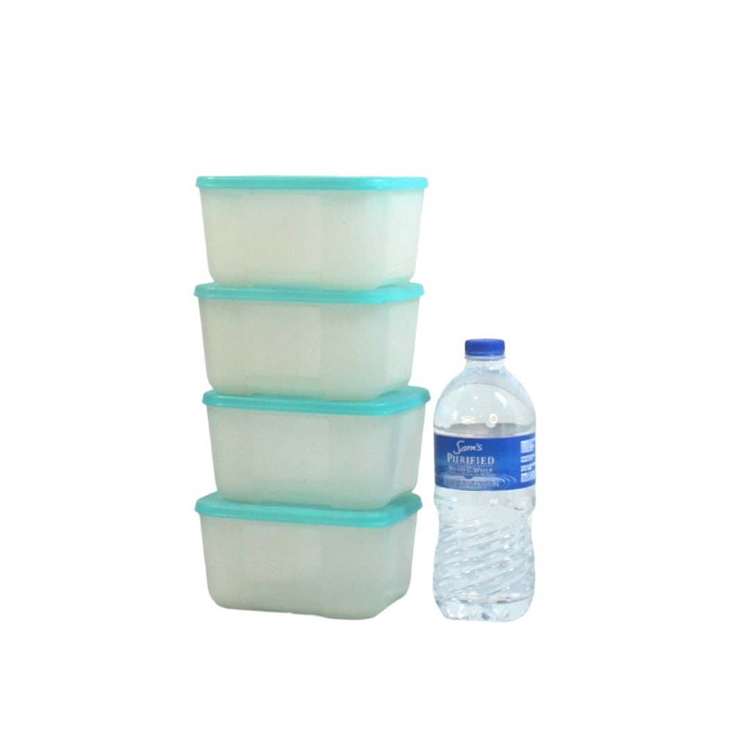 Set of 2 TUPPERWARE FREEZE IT Container Clear Aqua Blue Seal 2090,3 1/2 ...