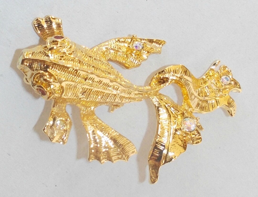Graziano Pin,graziano Brooch,gold Fish Pin,gold Rhinestone Fish Pin ...