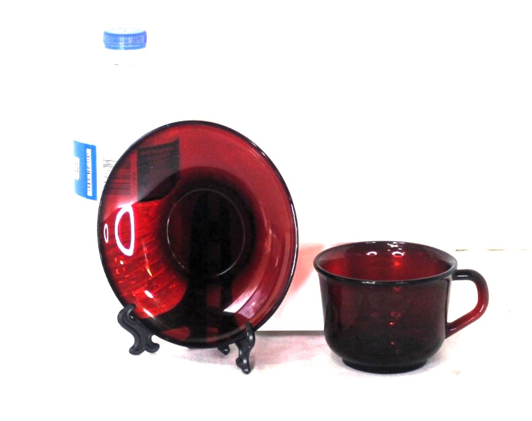Set of 2 Arcoroc Ruby Red Cup and Saucer,ruby Red Cups and Saucers,ruby ...