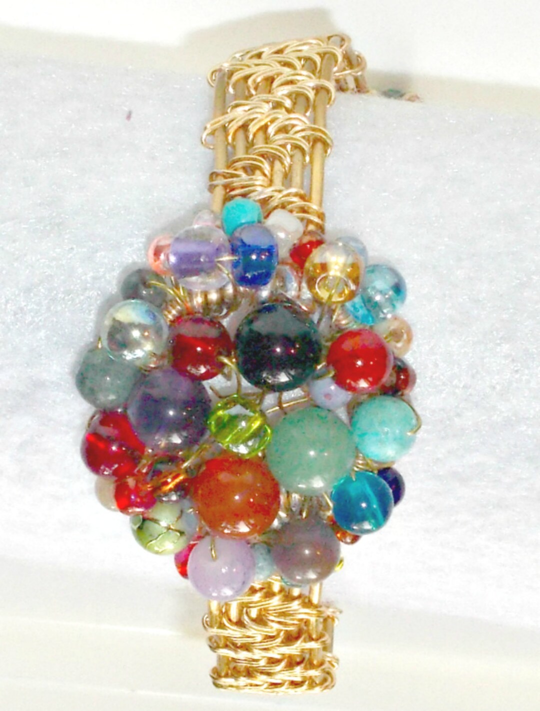 Gold Wire Woven Bracelet,gold Wire Multicolor Bead Bracelet,beaded Gold ...