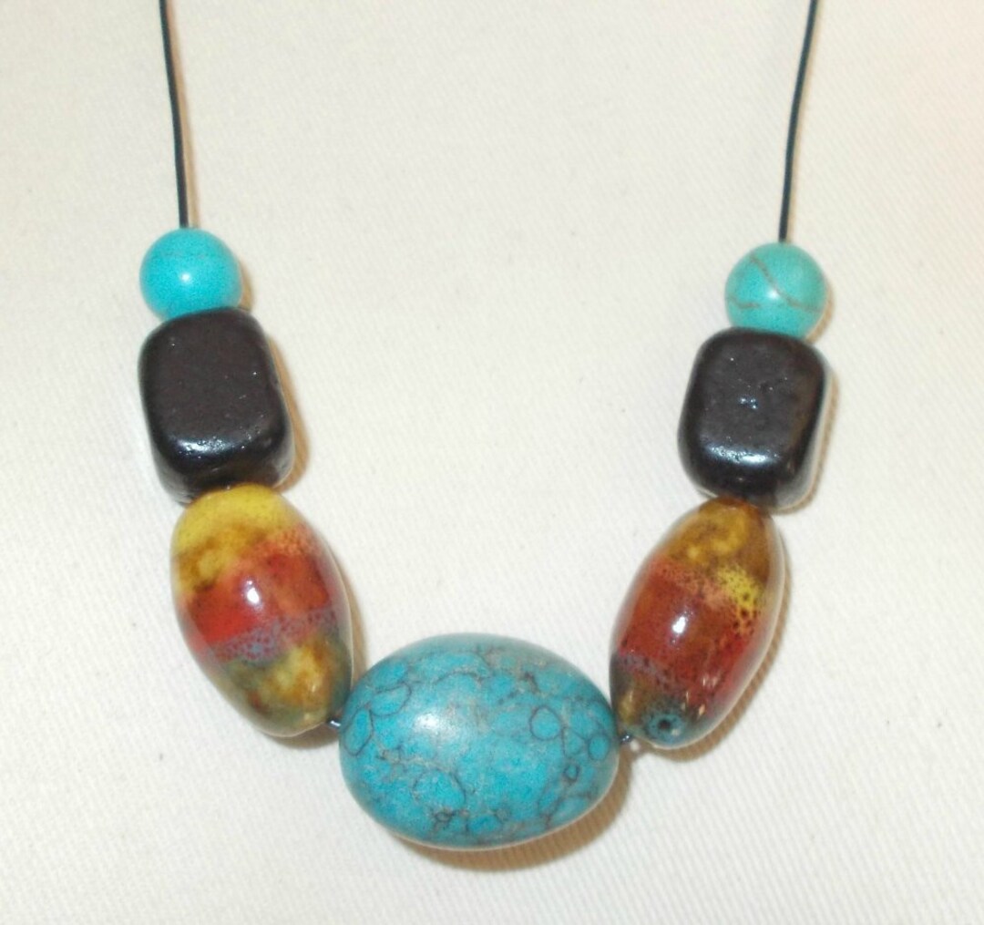 Turquoise Ball Necklace,leather Rope Necklace,turquoise Rope Necklace ...