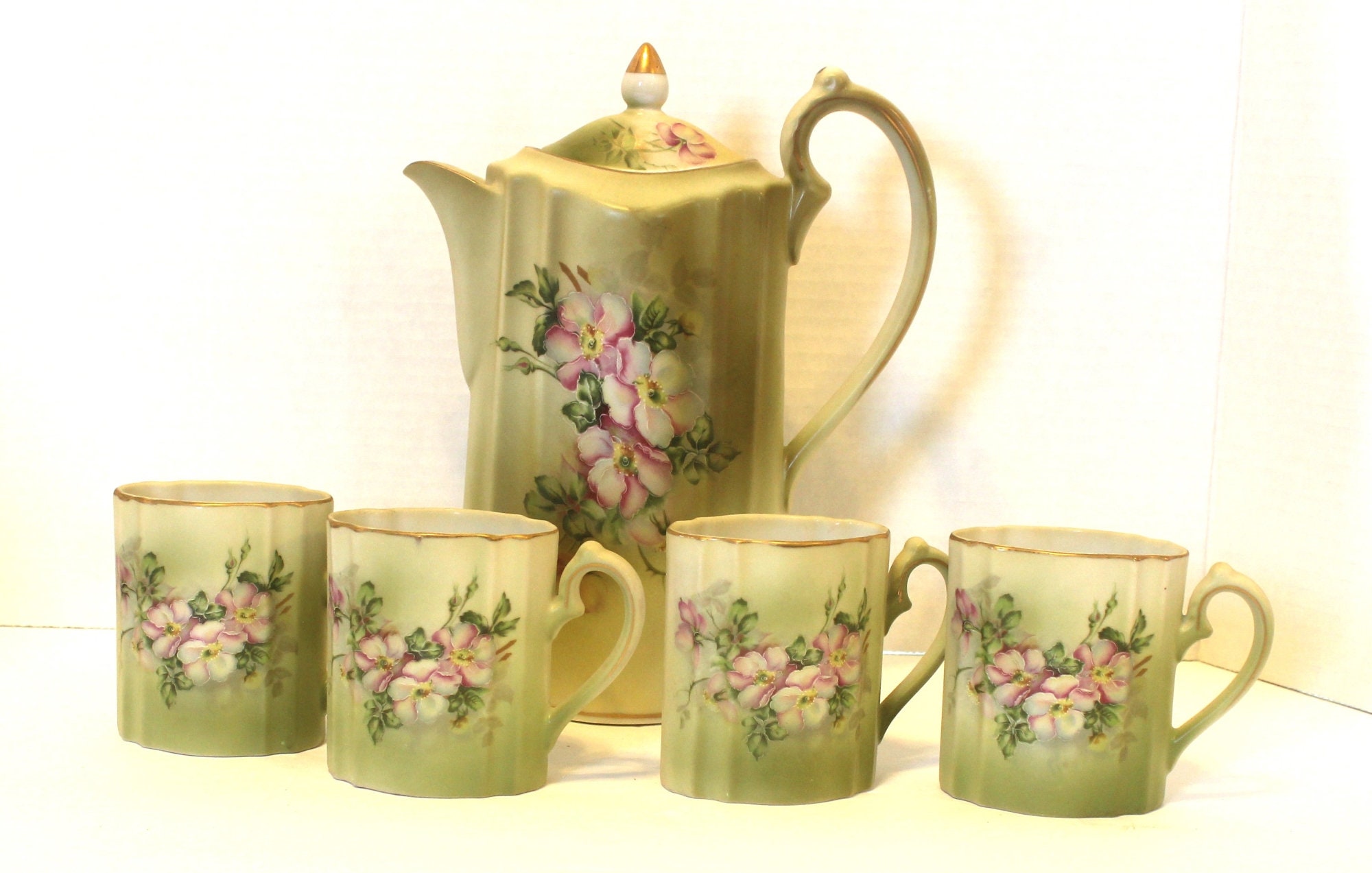 Reproduction Nippon Hand Painted Teapot and 4 Cups,dogwood Blossoms ...