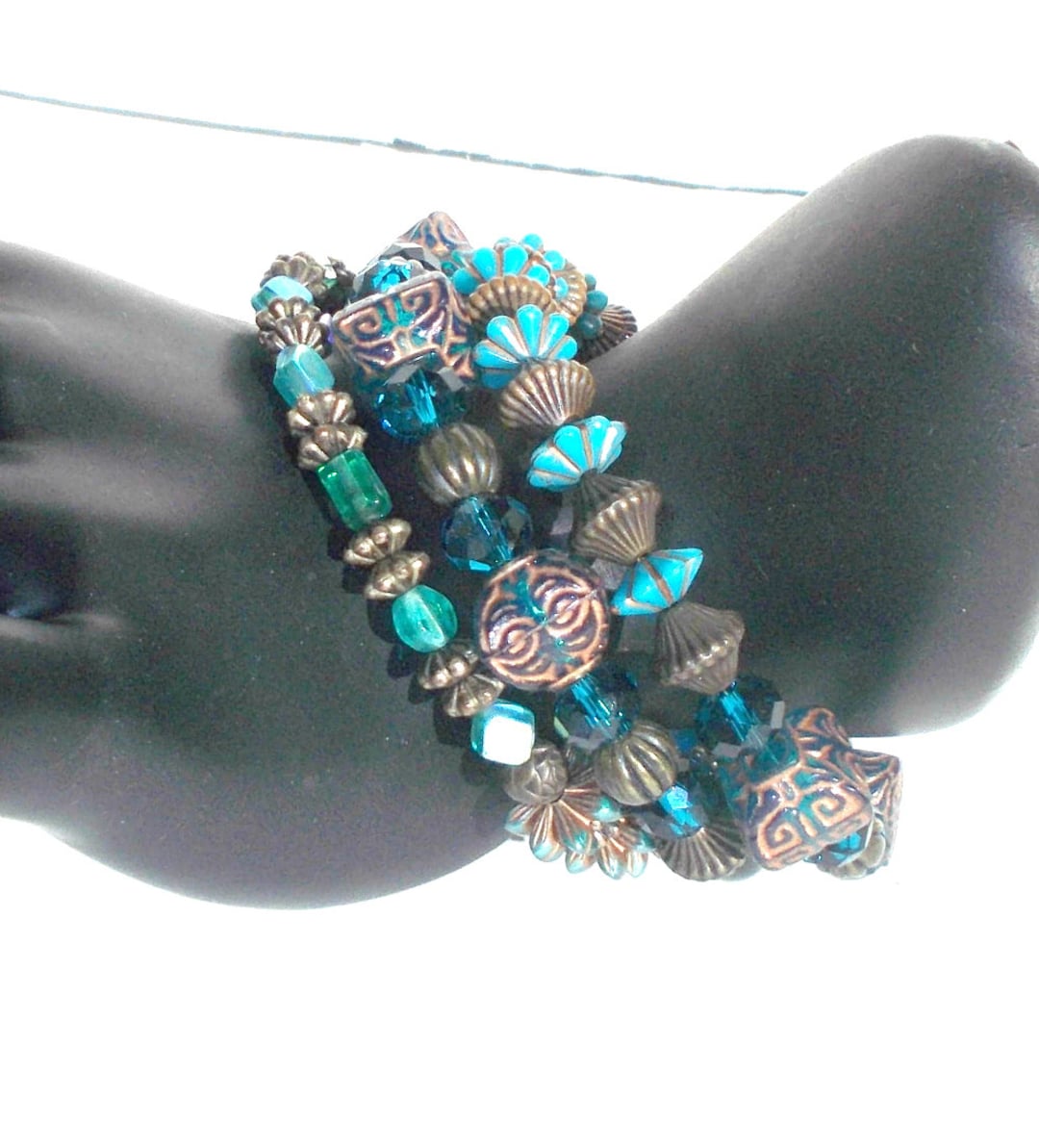 Shades of Blue Bracelet, Blue Antiqued Brass Bracelet, Blue Bronze ...