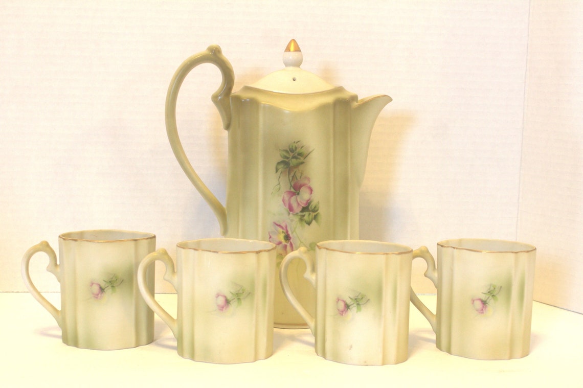 Reproduction Nippon Hand Painted Teapot and 4 Cups,dogwood Blossoms ...