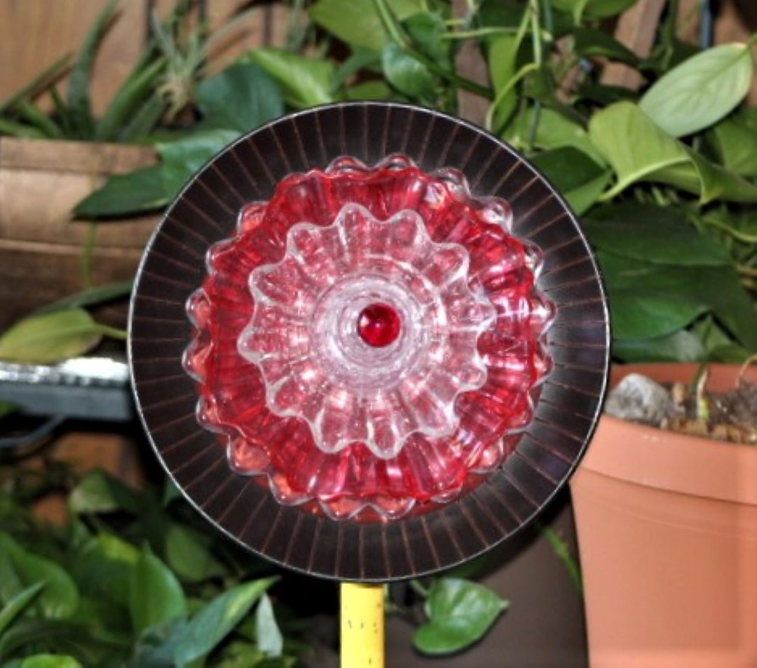 Red Glass Flower Yard Art,glass Yard Art Flower,recycled Glass Flower ...