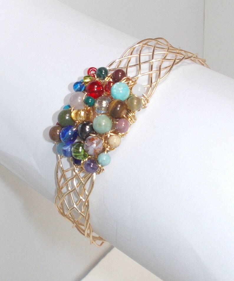 Braided Wire Bracelet Bead Multi Color Wrap Bracelet Gold | Etsy