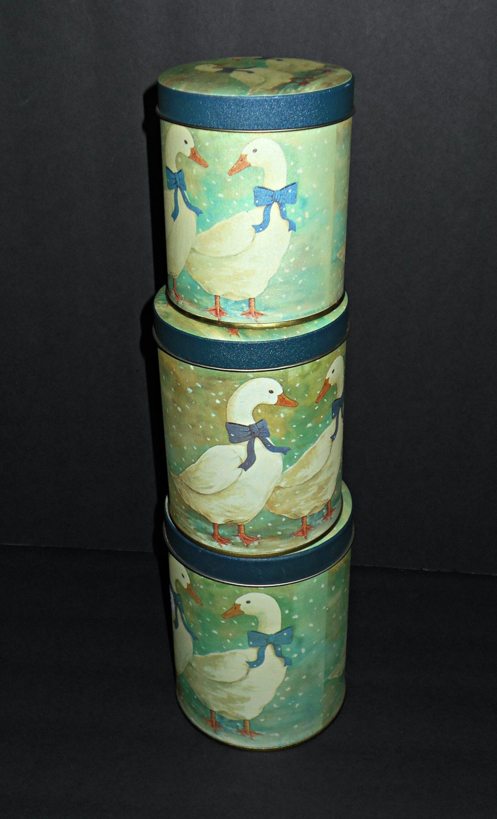 3 Blue Goose Tin Canistersblue Goose Round Canistersblue - Etsy