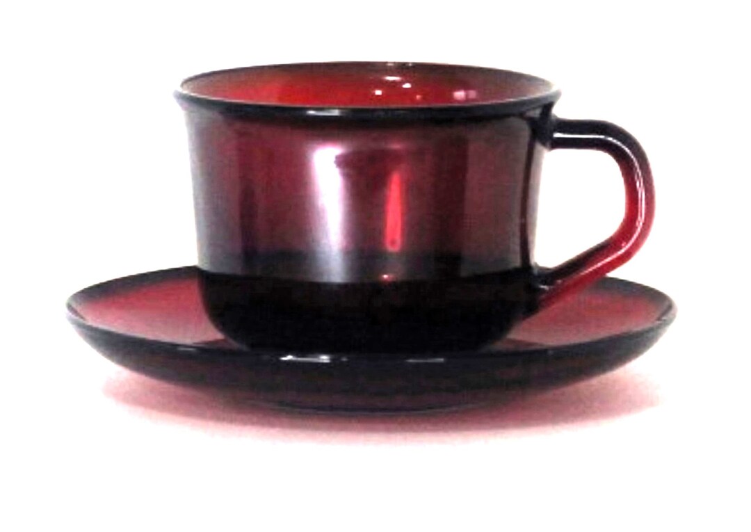 Set of 8 Arcoroc Ruby Red Cup and Saucer,ruby Red Cups and Saucers,ruby ...