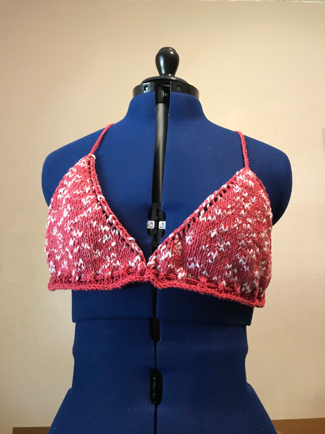 String Bikini Lingerie Festival Top Red White Cotton Handmade ...