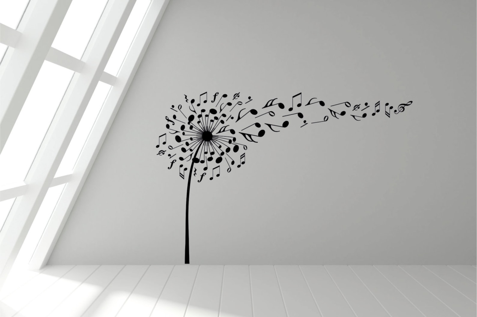 Dandelion Musical Notes Blowing in the Wind, Wall Sticker Decal Art ...
