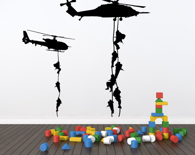 Abseiling Soldiers From Helicopter Wall Decal Sticker Art. Various ...