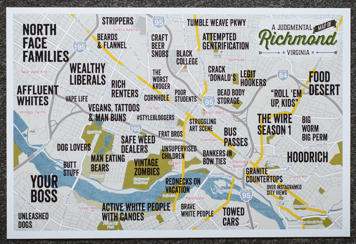 Judgmental Map of Richmond Virginia - 10 Postcards - Etsy