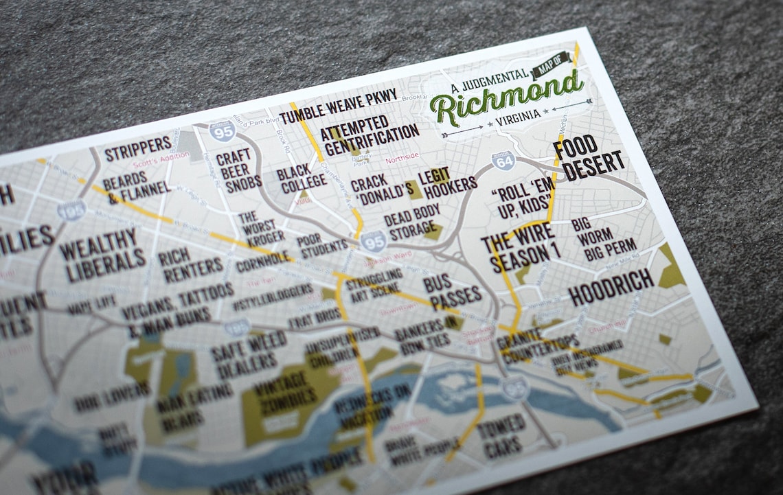 Judgmental Map of Richmond Virginia - 10 Postcards - Etsy