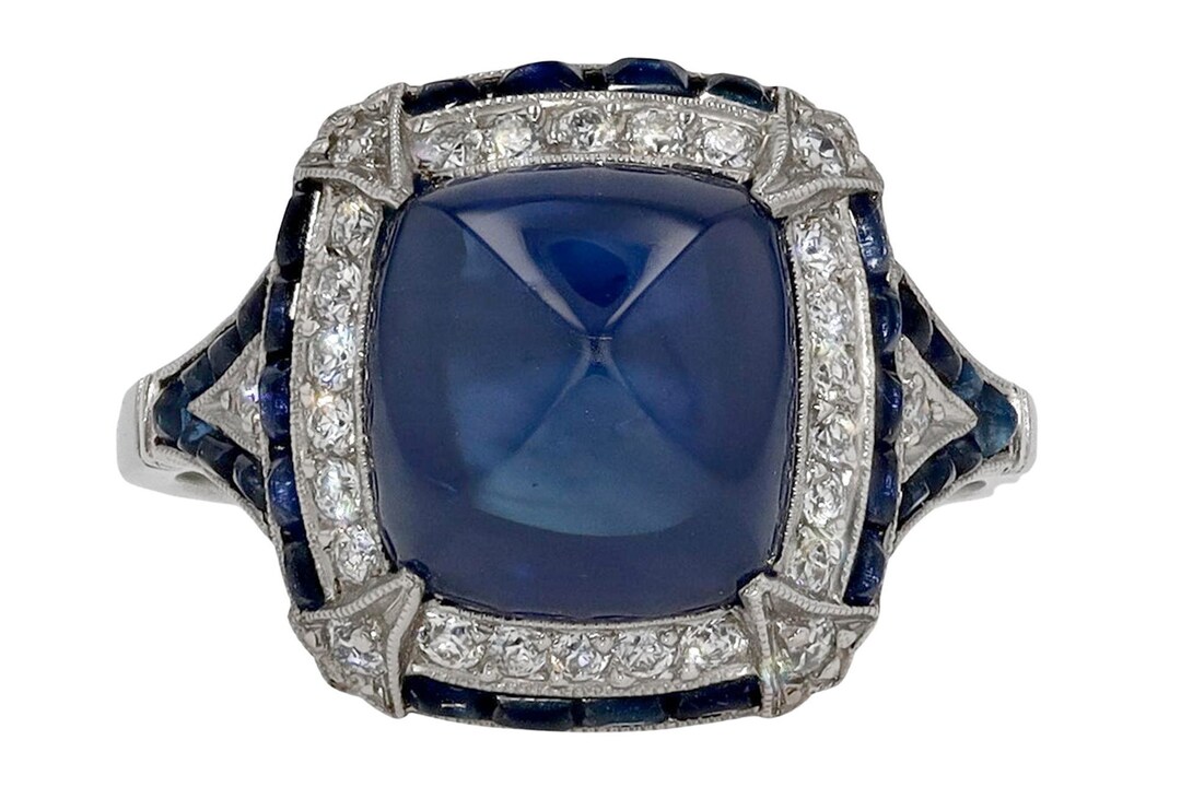 Art Deco Inspired 7 Carat Sugar Loaf Sapphire Diamond Ring - Etsy