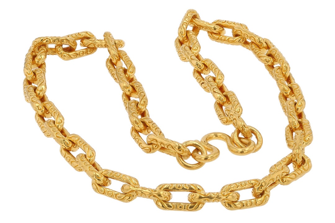Heavy 24k Gold Engraved Chain Link Necklace - Etsy