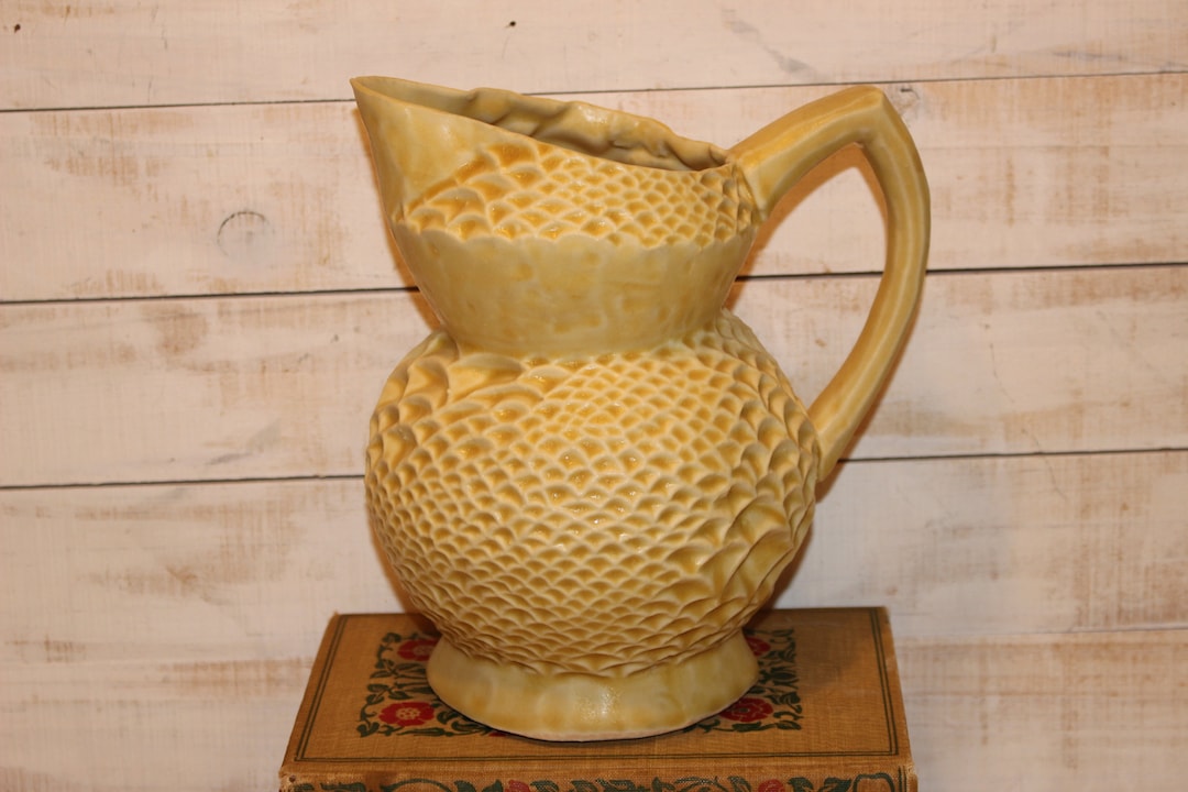 Vintage Unusual Textured Ceramic Pitcher Unique Yellow Pottery Pitcher ...