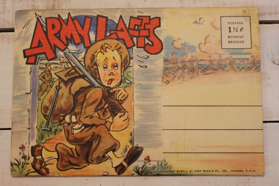 Vintage Army Laff's Fold Out Postcard 1942 Army Humor | Etsy