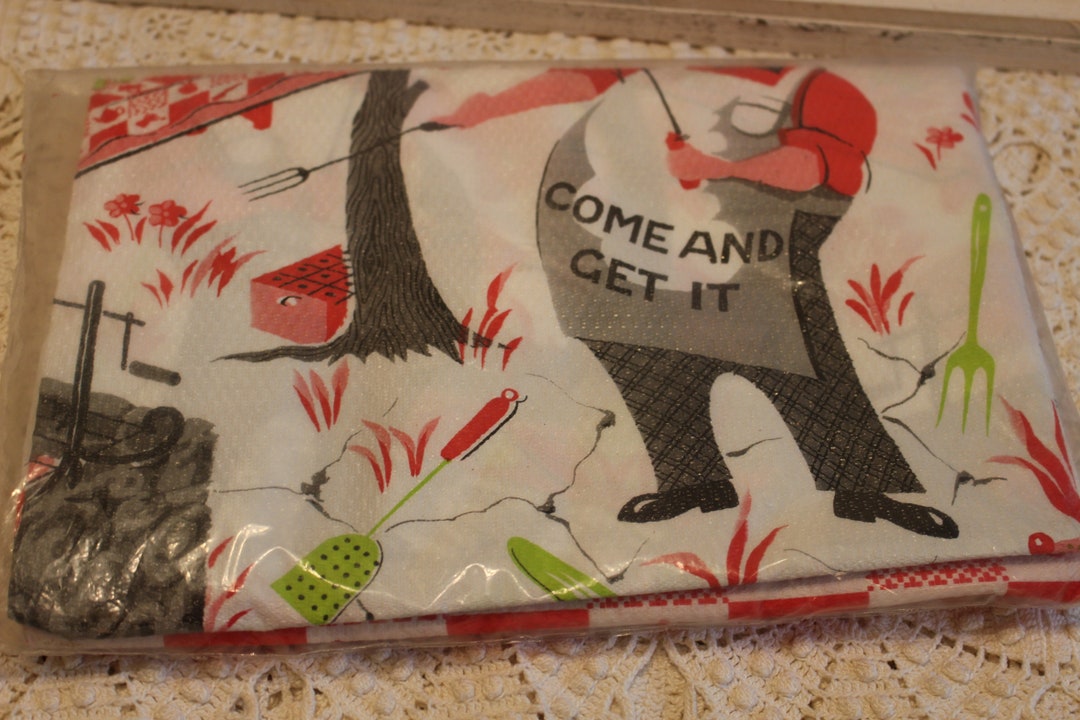 Vintage Disposable Bar B Que Tablecloth Plastic Coated NOS Chef Picnic ...