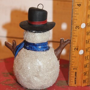 Vintage Walnut Ridge Snowman Ornament Glitter Blue Scarf Black Hat ...