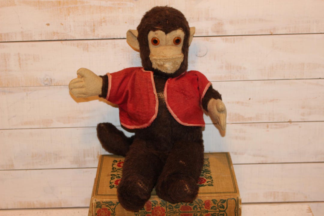Antique Monkey Toy 1930's Stuffed Monkey With Red Vest Glass Eyes - Etsy