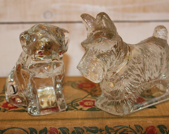 2 Vintage Glass Dog Candy Containers Scotty Dog Bulldog Puppy Dog ...