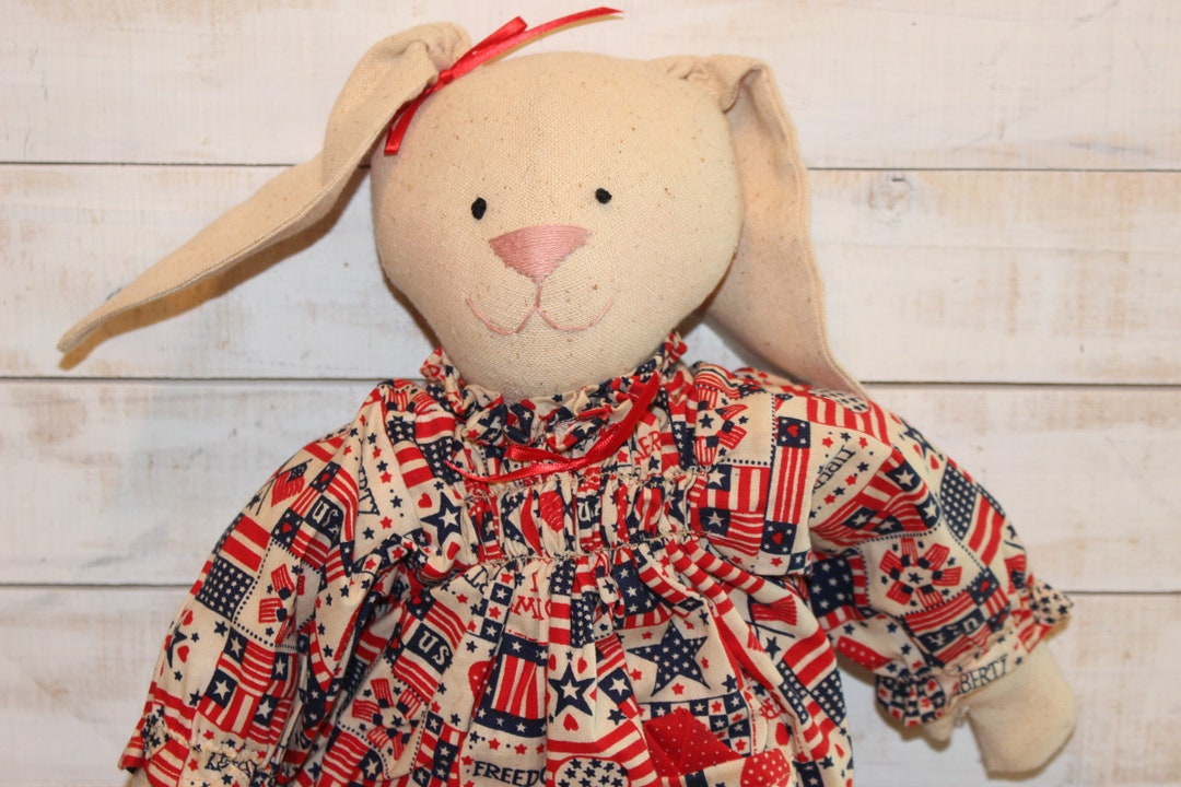 Vintage Ragdoll Patriotic Bunny Handmade Folk Art Bunny Rabbit ...