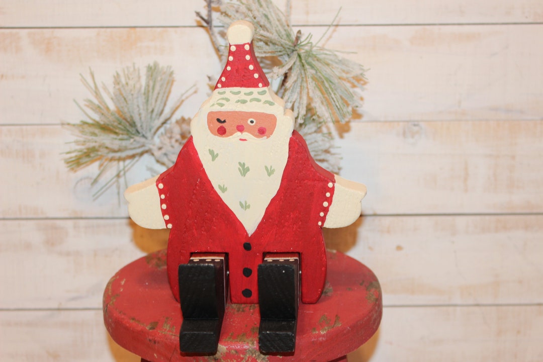 Wooden Shelf Sitting Santa Vintage Hand Painted Winking Santa Claus - Etsy