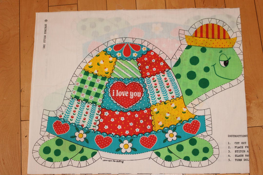 Vintage Patchwork Turtle Fabric Panel Spring Mills Cut & Sew Turtle ...