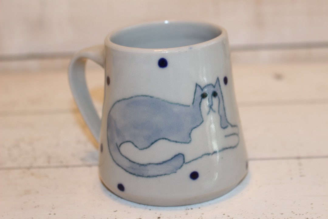 Solveig Cox Studio Pottery Cat Mug Child Size Pottery Cup Blue and ...
