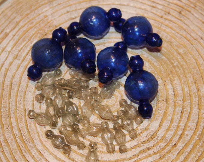 Vintage Cobalt Blue Glass Garland Beads and Small Clear Garland Beads ...